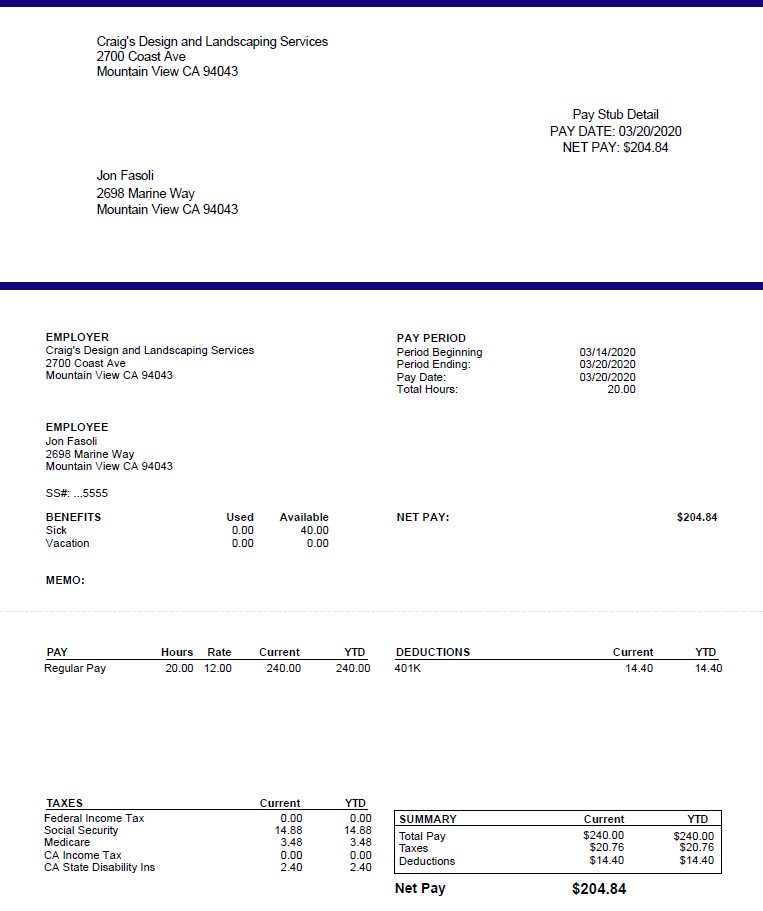 Quickbooks Pay Stub Template Excel Printable Templates